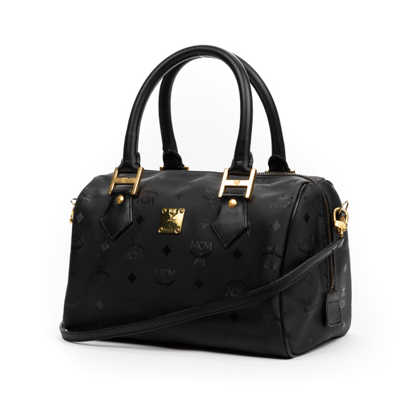 MCM | Bags | Mcm Mini Boston Bag In Black Visetos Nylon Coated Canvas ...